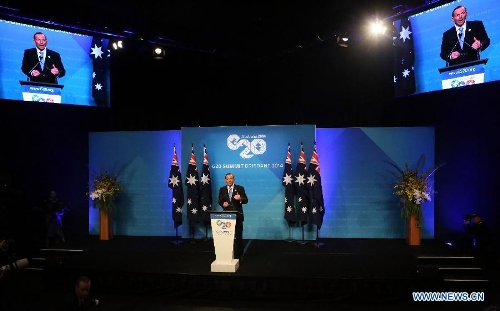 Australia's PM attends press conference of G20 Summit in Brisbane ...