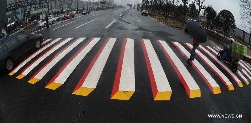 Colorful 3D zebra crossing seen in China's Changsha - Global Times