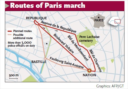 Paris march to honor victims - Global Times