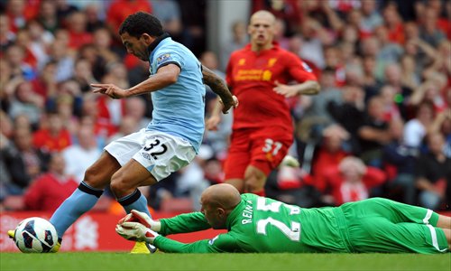 Tevez tames Liverpool as battling City get draw - Global Times