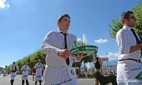 Waiter running contest held in Geneva, Switzerland - Global Times