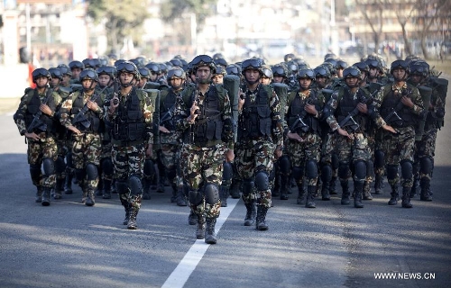 Nepalese soldiers take part in drill of gun for upcoming Army Day ...