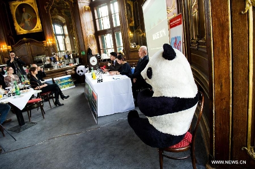 Promotion campaign of European Panda Fans held in Vienna Zoo, Austria ...