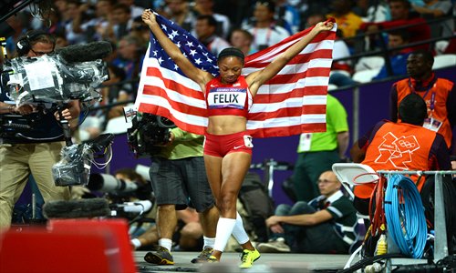 Felix leads US track stars to triple gold - Global Times