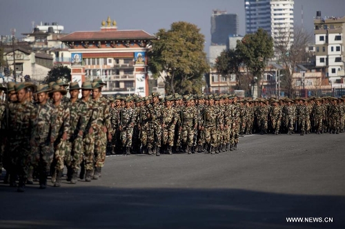 Nepalese soldiers take part in drill of gun for upcoming Army Day ...