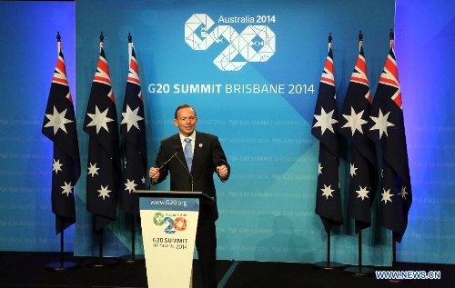 Australia's PM attends press conference of G20 Summit in Brisbane ...