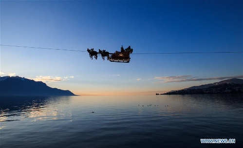 Flying Santa Claus stunts show seen in Montreux, Switzerland - Global Times