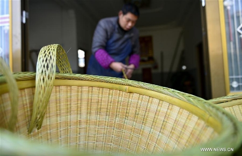 Bamboo strips baskets made by Tujia ethnic group farmers in C China ...