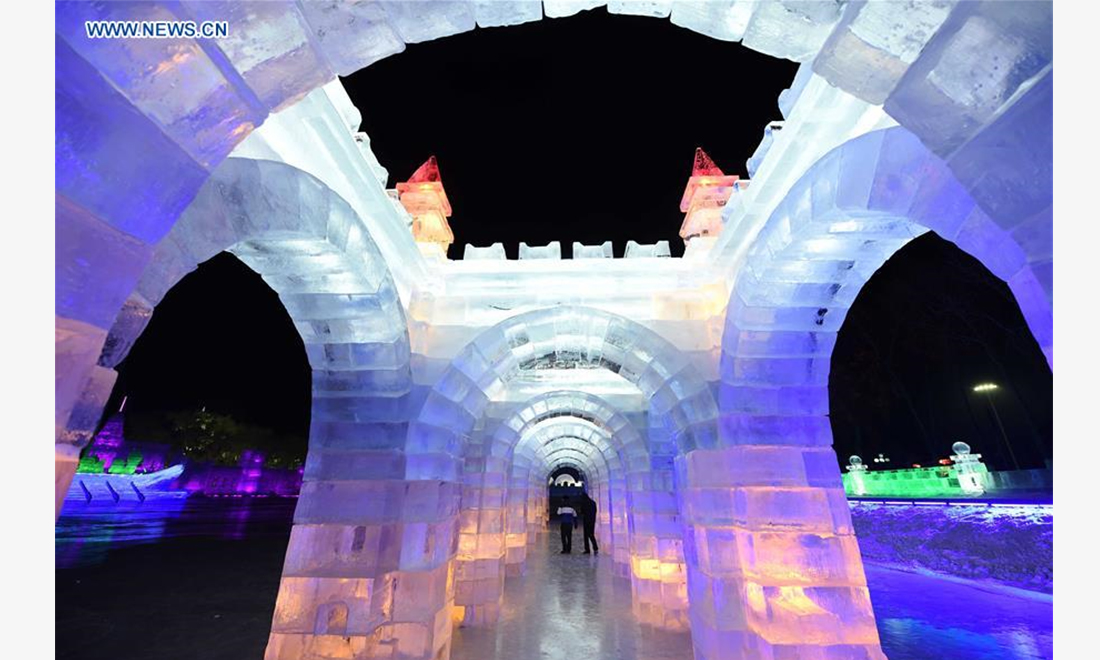 Night view of sculptures at snow expo in NE China - Global Times