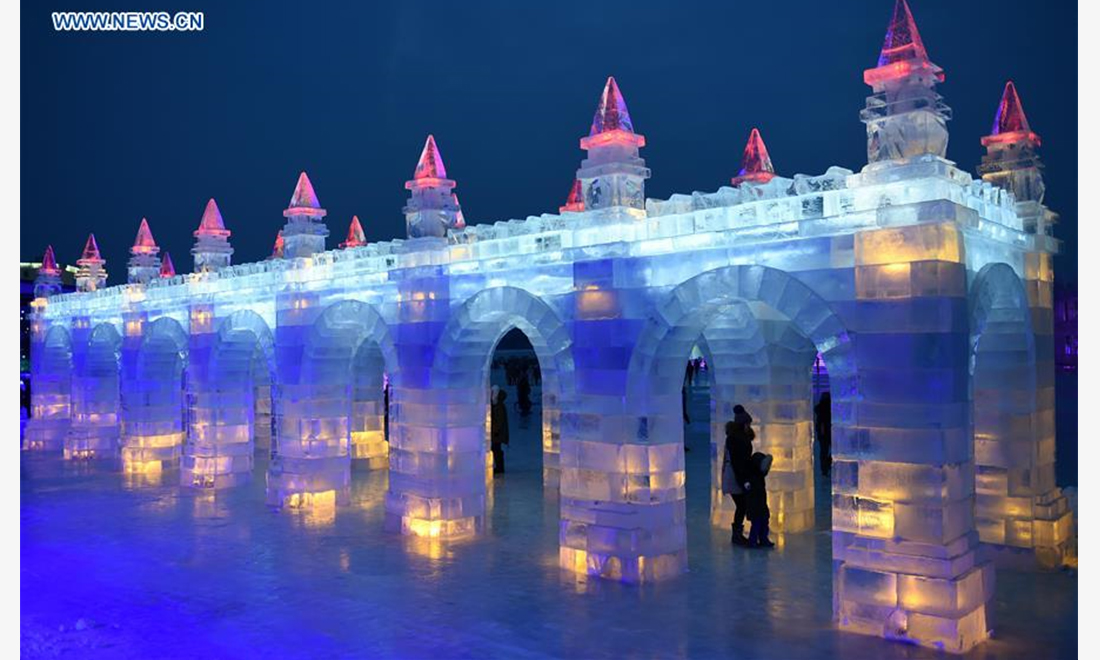 Night view of sculptures at snow expo in NE China - Global Times