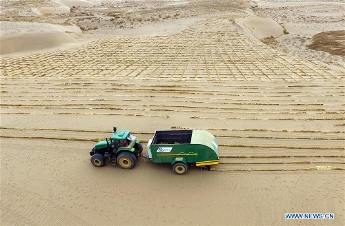 Vehicles streamline sand stablization operation in NW China - Global Times