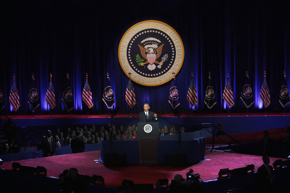 US President Barack Obama delivers a farewell speech in Chicago ...
