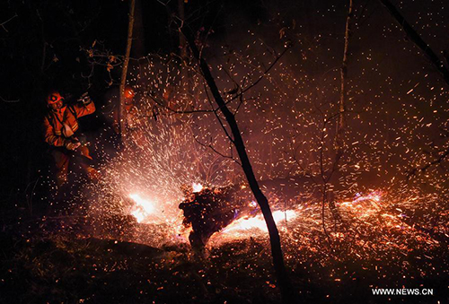 Thousands battle massive forest fire in North China - Global Times