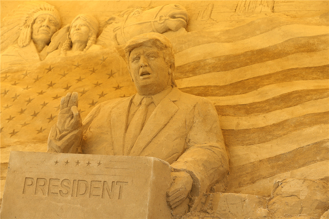 Sand sculpture of Donald Trump on display in Japan - Global Times