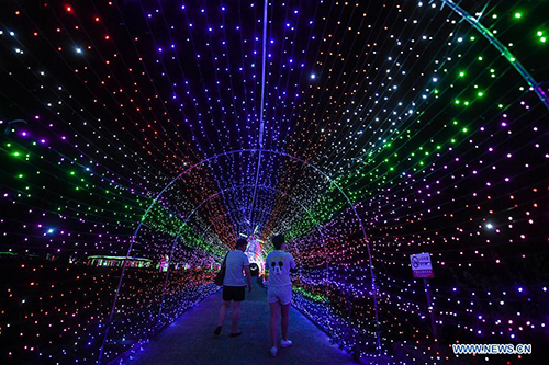 Scenery of night scene with lighting system in Hesilu, China's Zhejiang ...