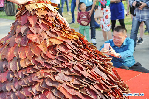 Dress made of 5,888 leaves seen in Guangdong - Global Times