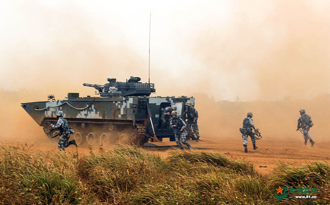 China's PLA Navy Marine Corps engages in a live-fire confrontation ...