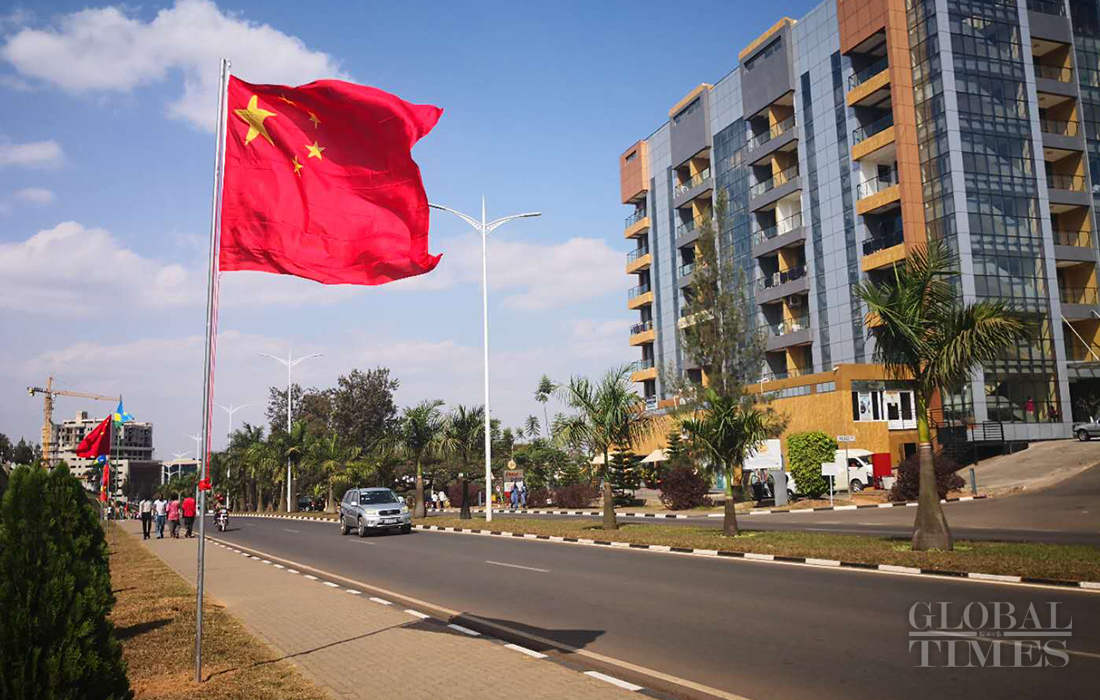 Chinese flags displayed along streets of Kigali, capital of Rwanda ...