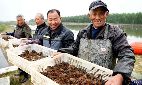 Tuohu Township promotes farming crayfish, rice together in paddy fields ...