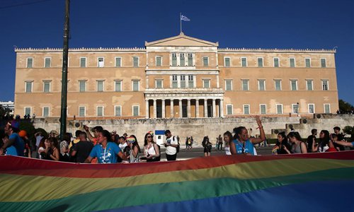 People participate in pride parade in Athens, Greece - Global Times