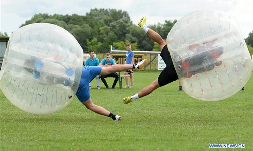 People play Bubble Football in Croatia - Global Times
