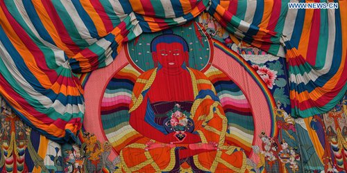 Thangka display ritual held at Tashilhunpo Monastery in Xigaze, China's ...