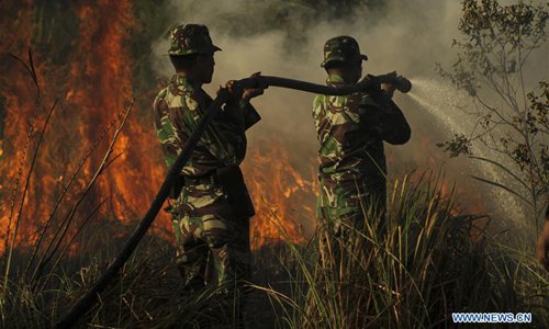 Indonesian firefighters extinguish forest fire - Global Times