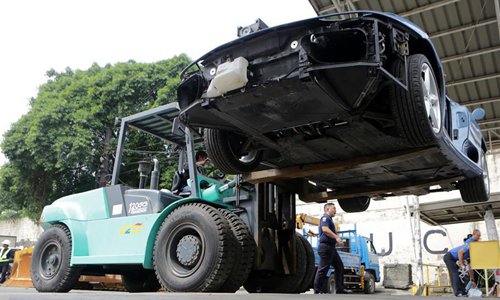 Customs officials destruct seized items in Manila, the Philippines ...