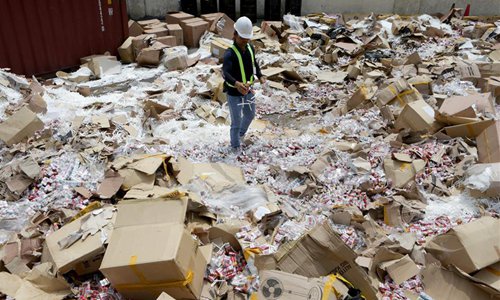 Customs officials destruct seized items in Manila, the Philippines ...