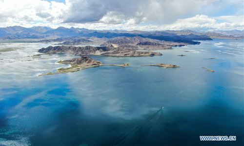 Aerial view of Banggong Co in Ngari Prefecture, China's Tibet - Global ...