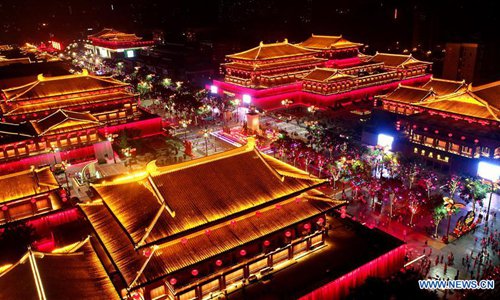 In pics: night view of Great Tang All Day Mall in Xi'an, NW China ...