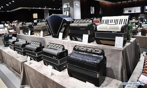 Accordions displayed at Tacheng Accordion Museum in China's Xinjiang ...