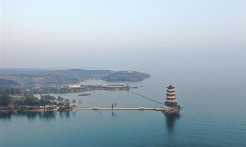 Aerial view of Danjiangkou reservoir in central China's Henan - Global ...