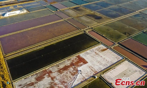 Aerial view of salt fields in Weihai, China's Shandong - Global Times