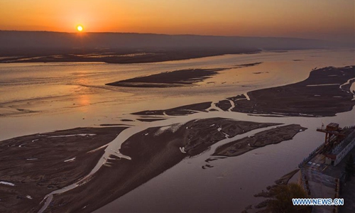 Sunrise scenery in Heyang section of Yellow River - Global Times