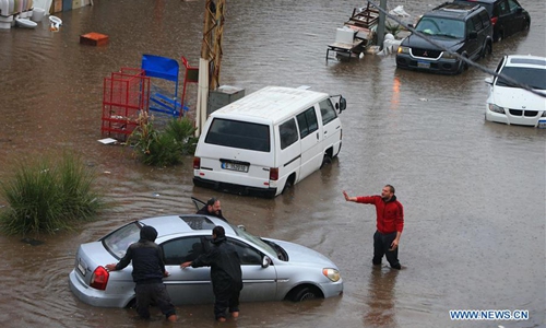 Heavy rain floods roads in Lebanon - Global Times