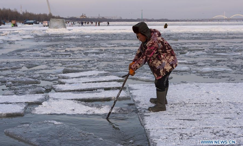 Ice cubes collected from frozen Songhua River to be used in city ...