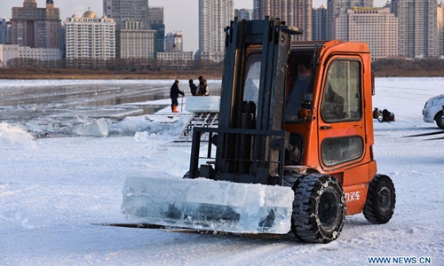 Ice cubes collected from frozen Songhua River to be used in city ...