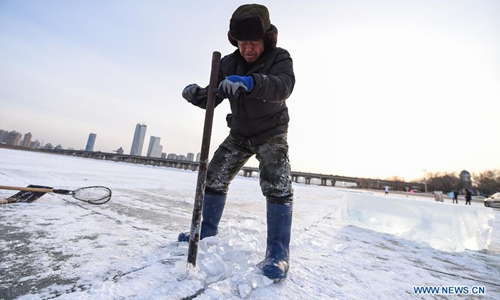 Ice cubes collected from frozen Songhua River to be used in city ...