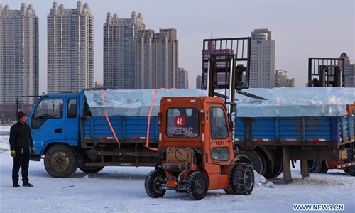 Ice cubes collected from frozen Songhua River to be used in city ...