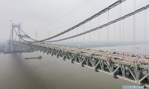 China's first suspension bridge integrating expressway, railway ...