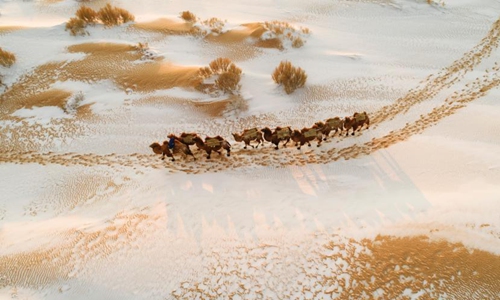 Snow creates stunning desert scene in Inner Mongolia - Global Times