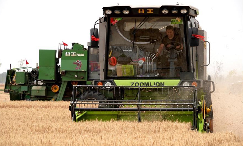 Wheat colletor's busy day during harvest season - Global Times