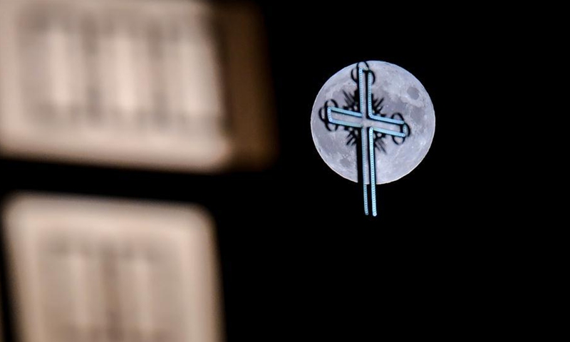 Full moon rises over church in North Macedonia - Global Times