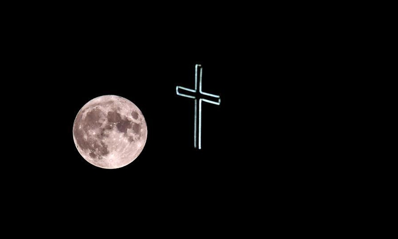Full moon rises over church in North Macedonia - Global Times