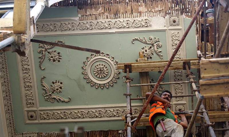 Workers repair buildings damaged in Beirut explosions - Global Times