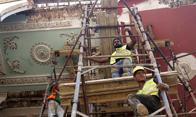 Workers repair buildings damaged in Beirut explosions - Global Times