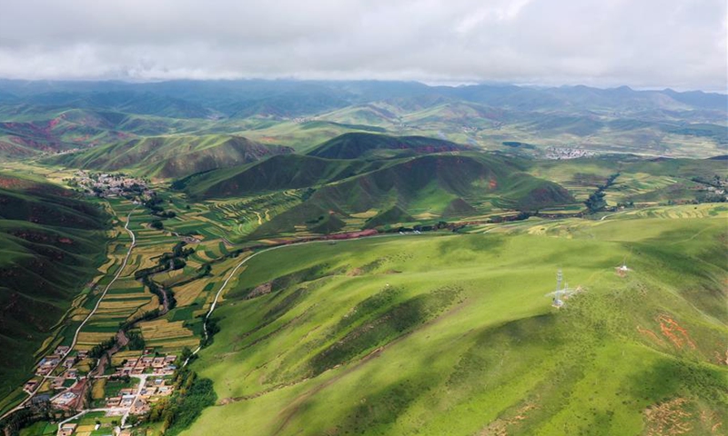 Aerial view of Gannan Tibetan Autonomous Prefecture in NW China ...