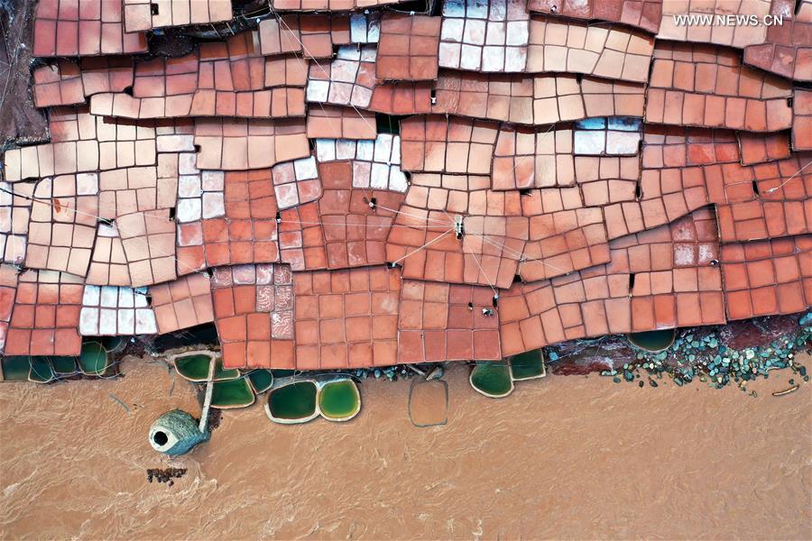 Aerial view of colourful salt pans in SW China's Tibet - Global Times