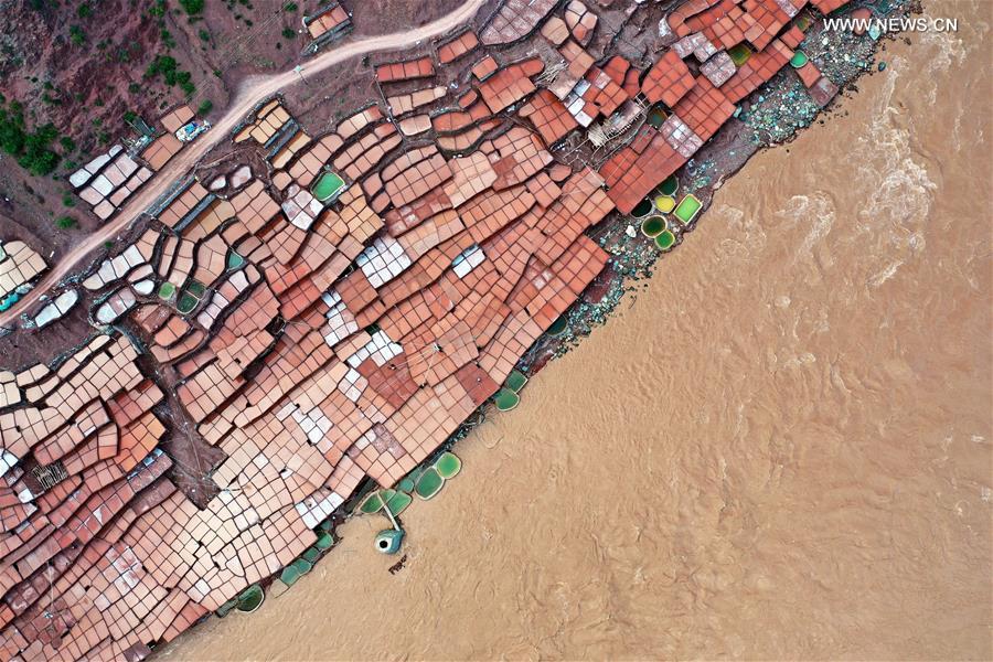 Aerial view of colourful salt pans in SW China's Tibet - Global Times
